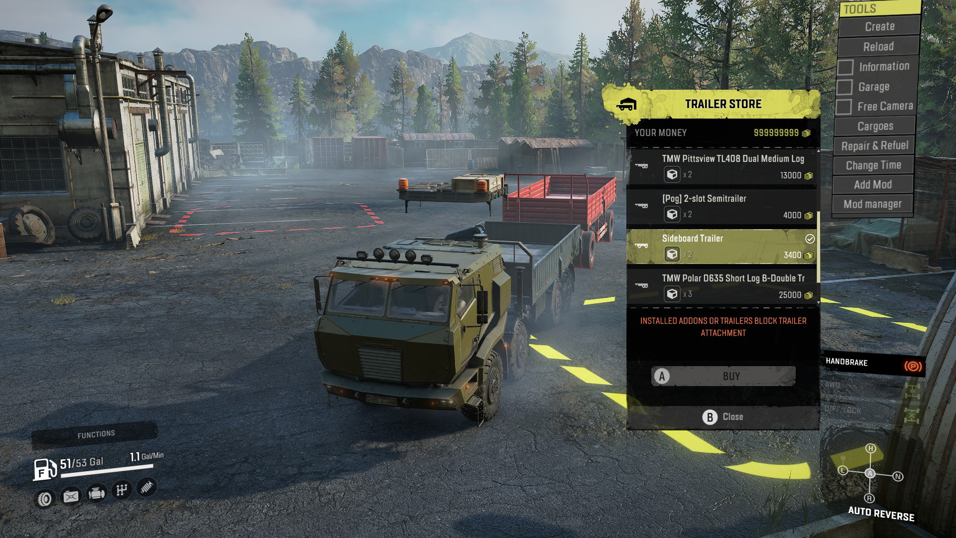 Move the minicrane and medium logging frame forward on the Azov 5319 ...