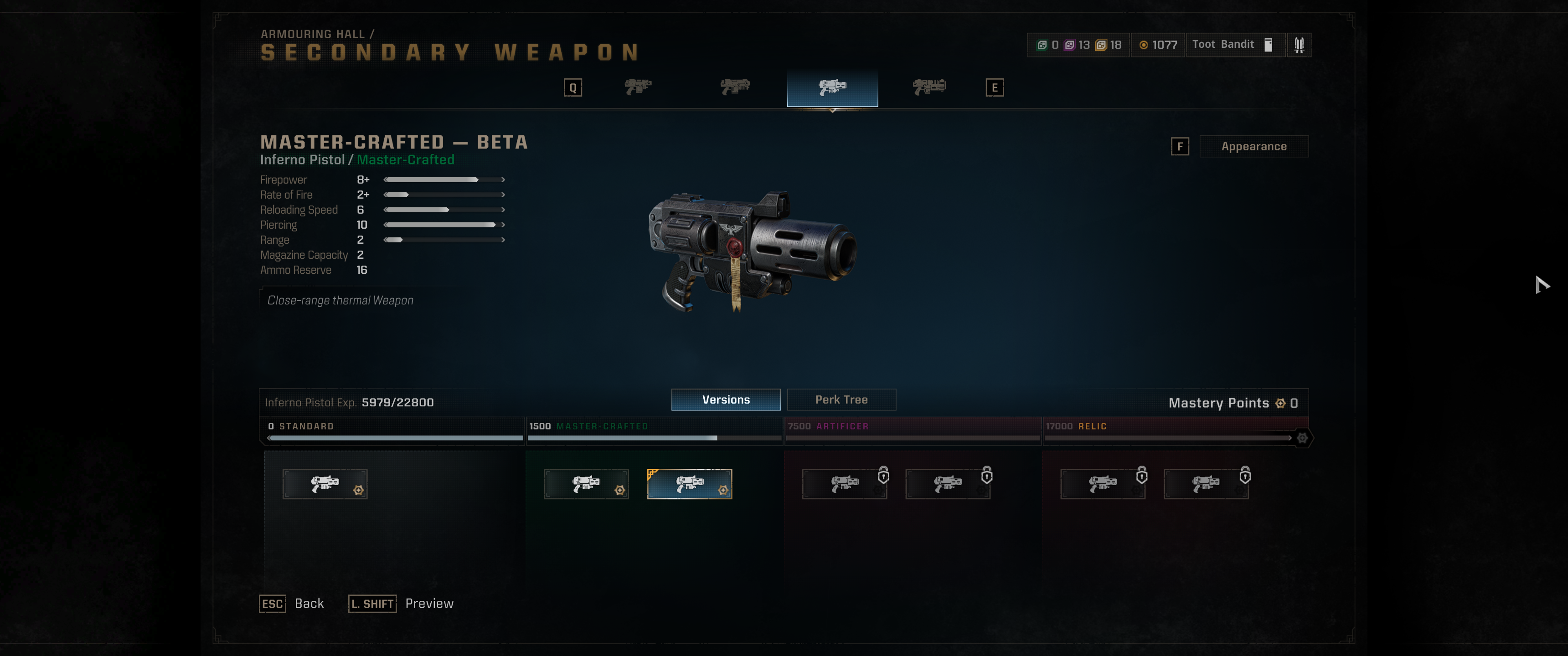 Secondary weapon does not gain experience - Space Marine 2