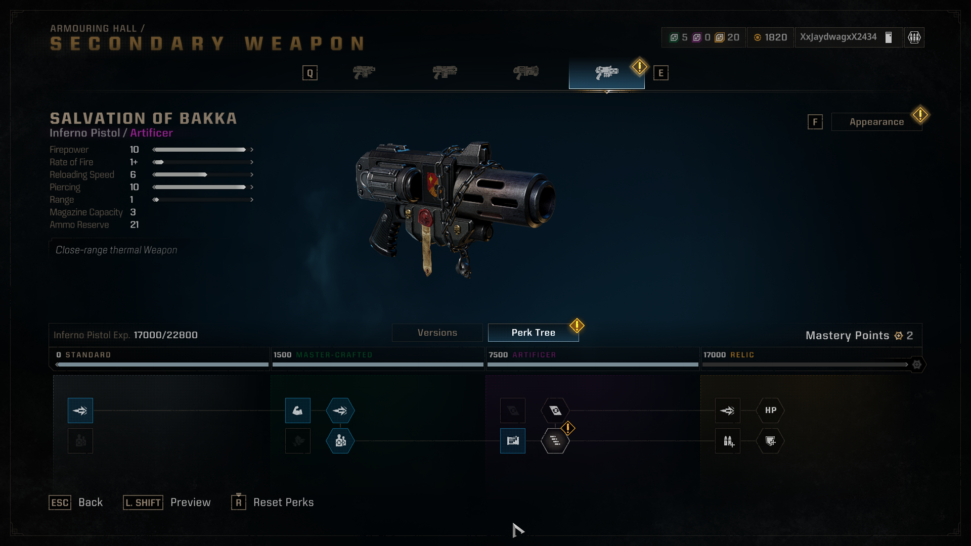 Inferno Pistol Sometimes Not Receiving XP from Completed Operations ...